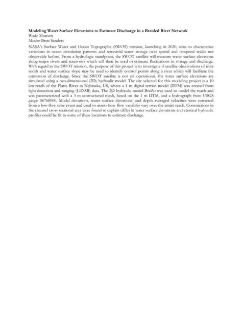 Modeling Water Surface Elevations To Estimate Discharge In