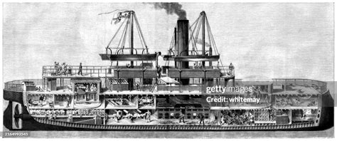 Crosssection Of The German Ironclad Ship The Arminius High Res Vector