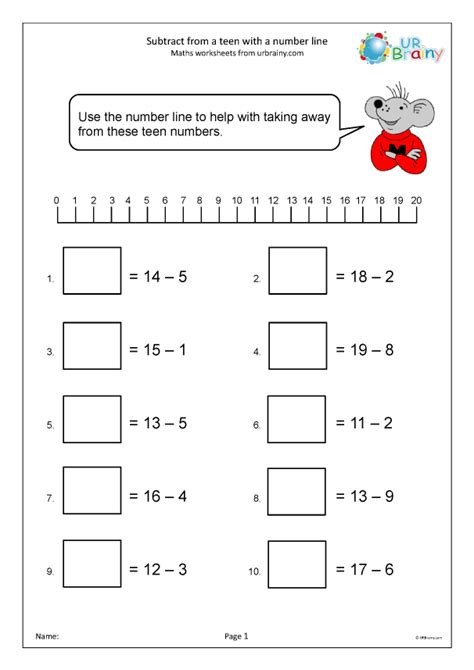Subtract From A Teen With A Number Line Subtraction In Year Age By URBrainy Com