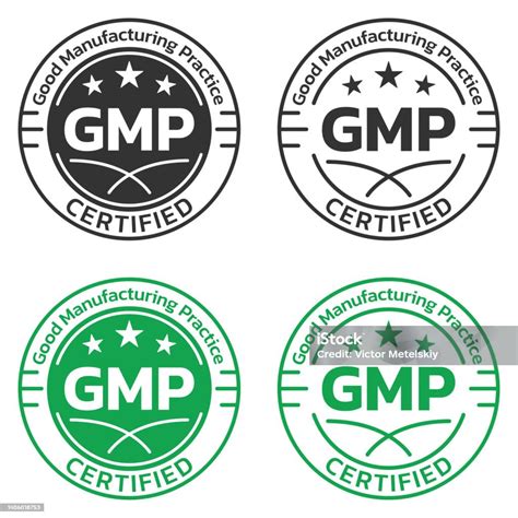 Gmp 인증 아이콘 또는 로고 세트 좋은 제조 관행 스탬프 또는 씰 디자인 품질 표준 라벨 벡터 일러스트레이션 인장에 대한 스톡 벡터 아트 및 기타 이미지 Istock