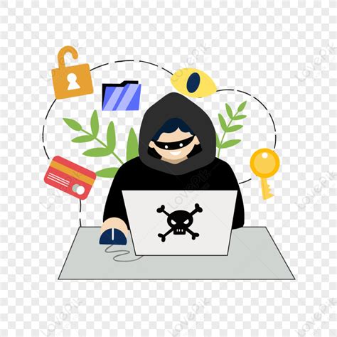 cartoon hand drawn computer hacker line unlock illustration theft symbol png free download and