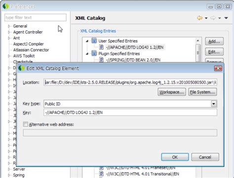 자바월드 이클립스 log j xml 파일의 Validation 문제