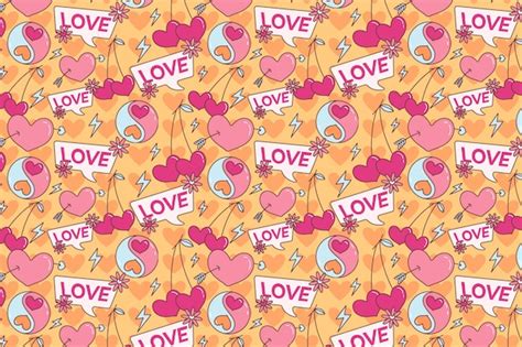 Free Vector Hand Drawn Groovy Love Pattern