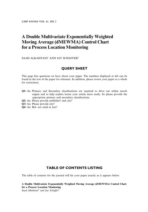 Pdf A Double Multivariate Exponentially Weighted Moving Average Dmewma Control Chart For A