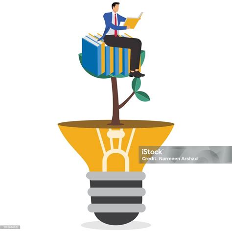 성장과 성공을 위한 더 많은 지식을 배우고 새로운 기술을 얻기 위해 공부하고 전구 식물 개념에 대해 공부하는 사업가 리스킬링에 대한 스톡 벡터 아트 및 기타 이미지 Istock