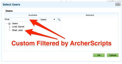 dynamic filter for user groups list field archer scripts