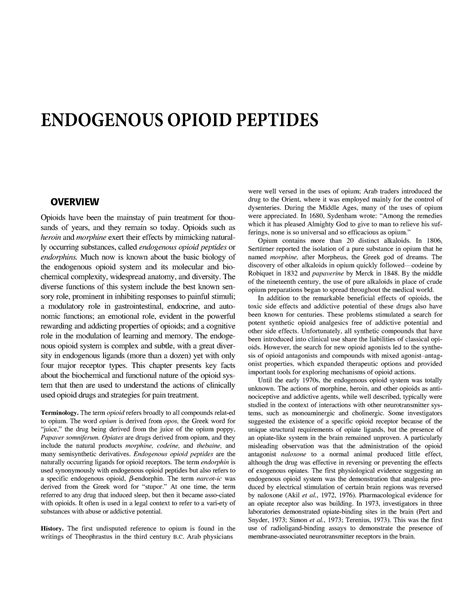 Endogenous Opioid Peptides Endogenous Opioid Peptides Overview