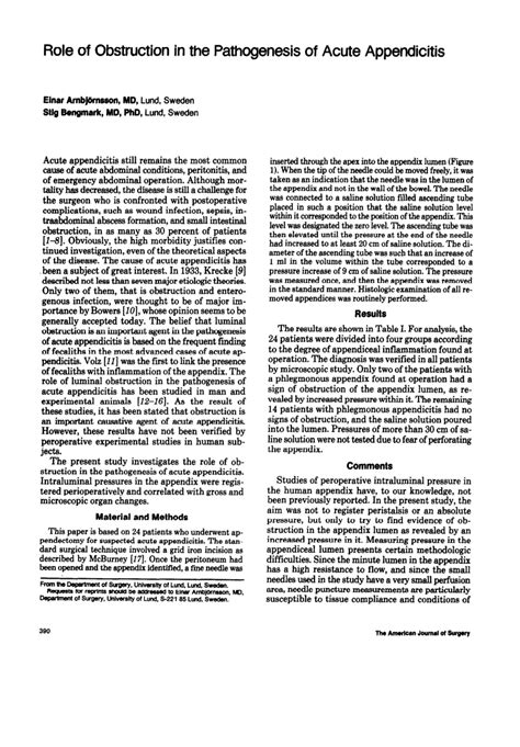 Pdf Role Of Obstruction In The Pathogenesis Of Acute Appendicitis