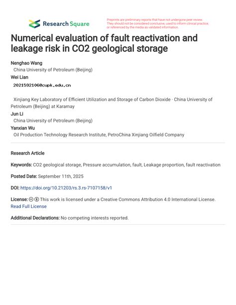 Pdf Numerical Evaluation Of Fault Reactivation And Leakage Risk In Co2 Geological Storage