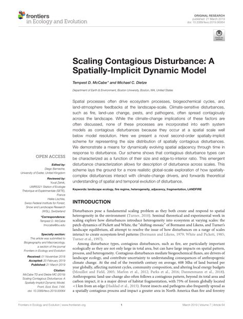 Pdf Scaling Contagious Disturbance A Spatially Implicit Dynamic Model