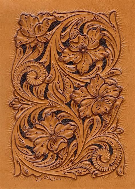 Intricately Designed Leather Tile With Flowers And Leaves