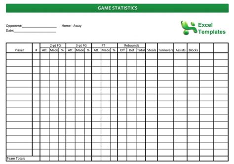 Printable Basketball Stat Sheet Template