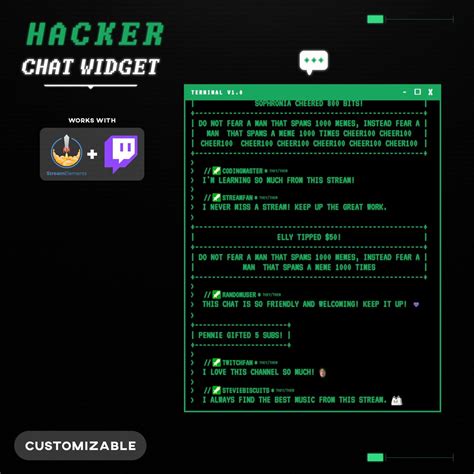 Hacker Terminal Chat Widget With Alerts — Fully Customizable Custom