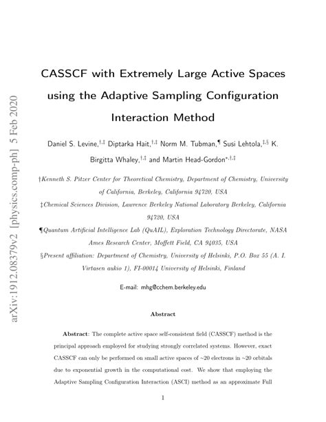 PDF CASSCF With Extremely Large Active Spaces Using The Adaptive Sampling Configuration