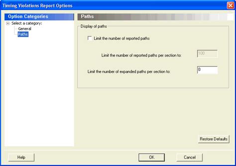 Timing Violations Report Options Dialog Box Smarttime