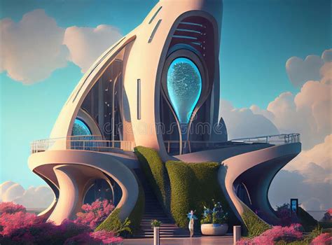 A Futuristic Hotel Building With Sleek Modern Design Generative Ai Illustration Stock
