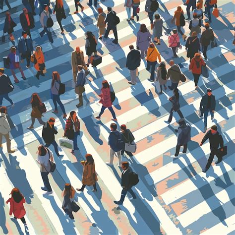 Premium Vector Crowd On Crosswalkpeople Walking City Street