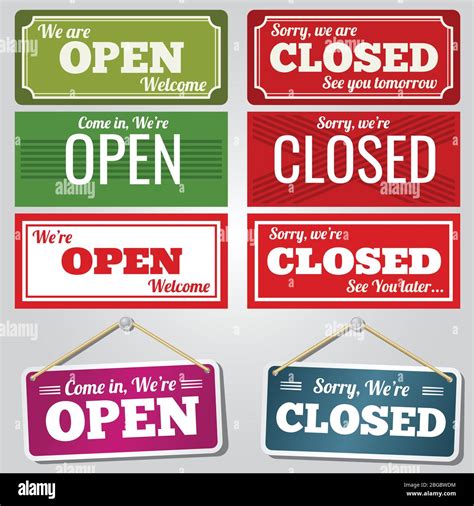 Open And Closed Vector Store Signs Red And Green Shop Banner Door Open Illustration Stock
