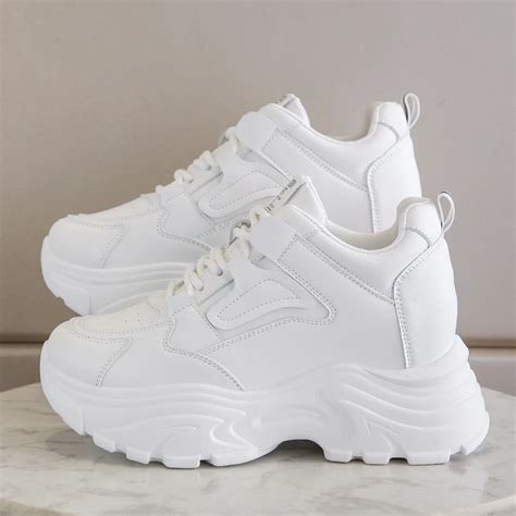White Platform Women S Sneakers 2024 Spring Lace Up Thick Bottom