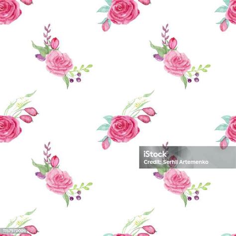 꽃이 있는 매끄러운 패턴 직물 엽서 인사말 카드 책 포스터 티셔츠에 대한 수채화 그래픽 그림 격리된 개체입니다 계절에 대한 스톡 벡터 아트 및 기타 이미지 Istock