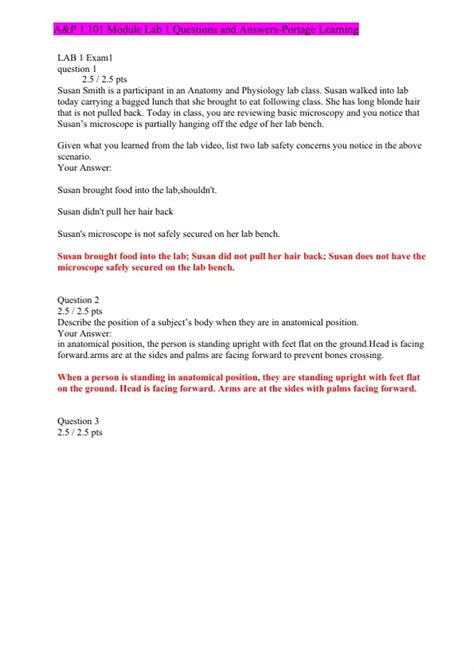 Aandp 1 101 Module Lab 1 Exam 1 Questions And Answers Portage Learning Portage Learning Aandp 1