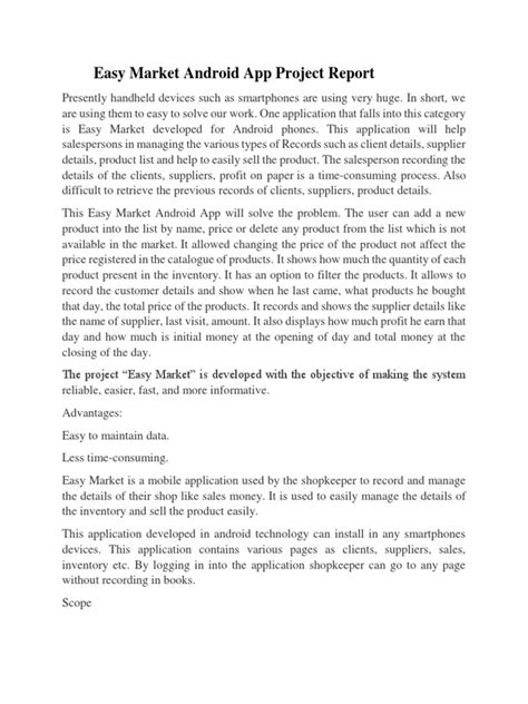Easy Market Android App Project Report Download Free Pdf Mobile App