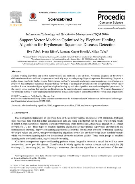 Pdf Support Vector Machine Optimized By Elephant Herding Algorithm