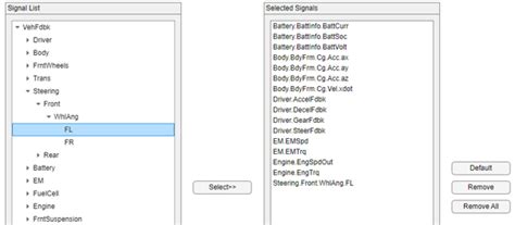 Select Virtual Vehicle Logging Signals MATLAB Simulink