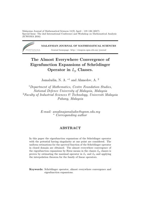 Pdf The Almost Everywhere Convergence Of Eigenfunction Expansions Of Schrödinger Operator In