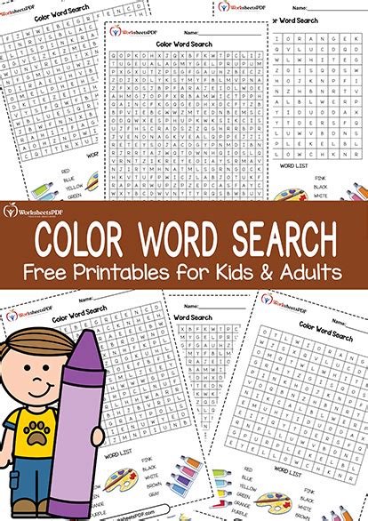 Free Printable Color Word Search