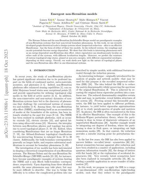 Pdf Emergent Non Hermitian Models