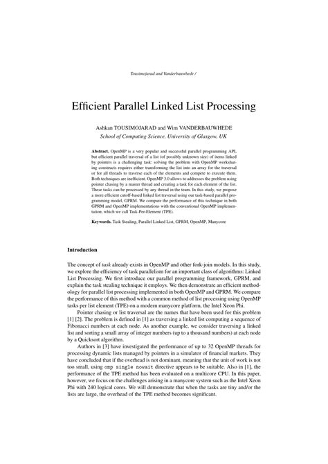 Pdf Efficient Parallel Linked List Processing