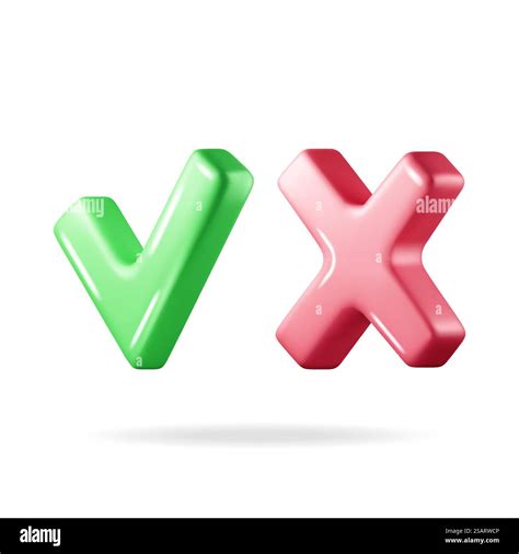 3d right and wrong button shape green yes and red no correct incorrect