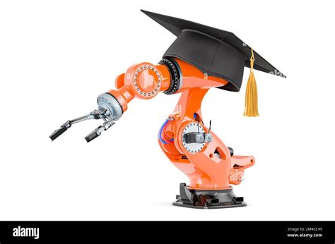 robotic arm with education hat deep learning concept 3d rendering