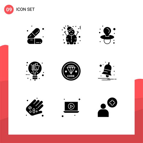 Pack Of 9 Creative Solid Glyphs Of Development Coding Dummy Code Solution Editable Vector Design