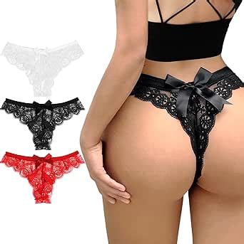 Telooco Women Lace Bow Thongs 3 Pack T Back Low Waist