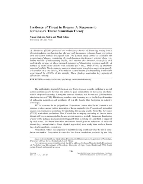 Pdf Incidence Of Threat In Dreams A Response To Revonsuos Threat