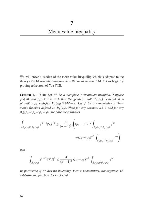 Mean Value Inequality Chapter 7 Geometric Analysis