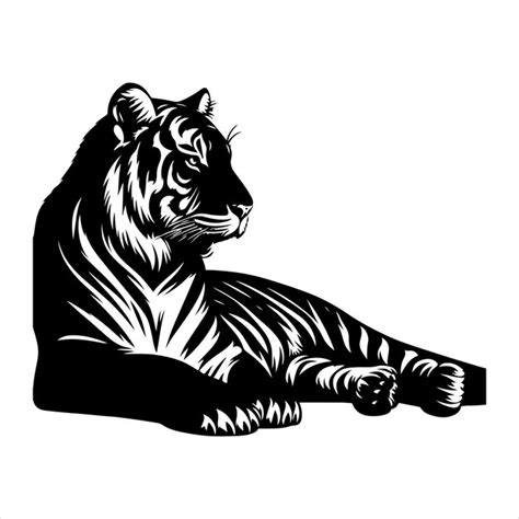 Tiger Lying Down Vector Black Color Silhouette Premium Ai Generated