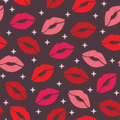 Seamless Pattern Of Collection Of Lip Marks On Dark Background