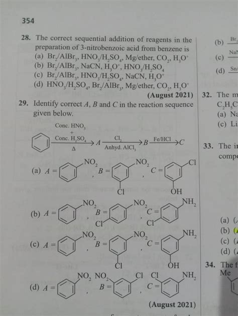 August Identify Correct A B And C In The Reaction Sequence Giv