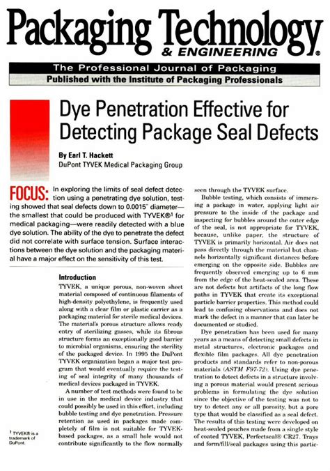 Pdf Dye Penetration Effective For Detecting Package Seal Defects