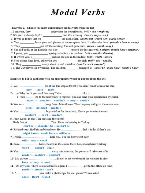 Modals Exercises Pdf