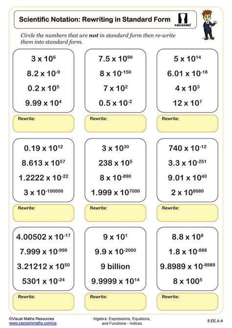 Scientific Notation Rewriting In Standard Form Worksheet Pdf Printable Algebra Worksheet