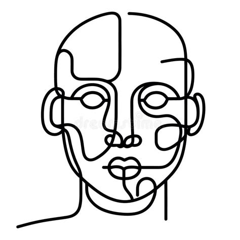 One Line Drawing Robot Head Technology Science Vector Illustration