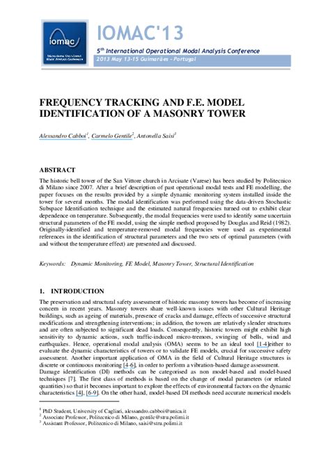Pdf Frequency Tracking And F E Model Identification Of A Masonry