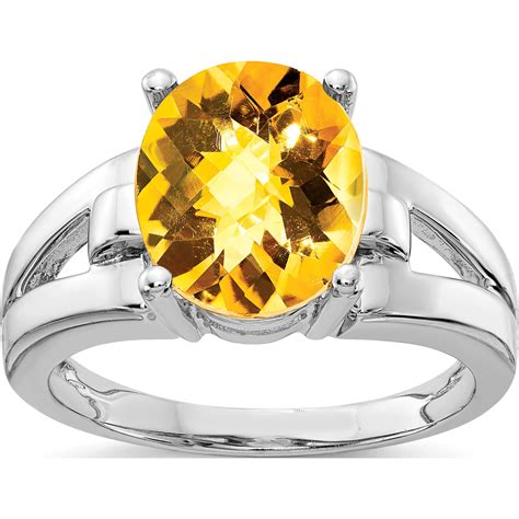 14k White Gold 11x9mm Oval Citrine Checker Ring Size 6 Made In United