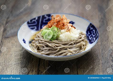 Oroshi Soba Japanese Chilled Buckwheat Noodles Topped With Grated Daikon Radish Is Eaten With