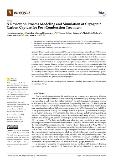 Pdf A Review On Process Modeling And Simulation Of Cryogenic Carbon Capture For Post