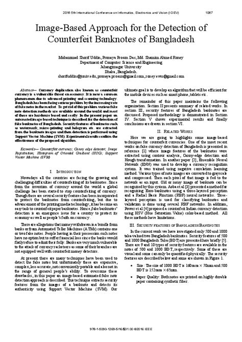 Pdf Image Based Approach For The Detection Of Counterfeit Banknotes Of Bangladesh